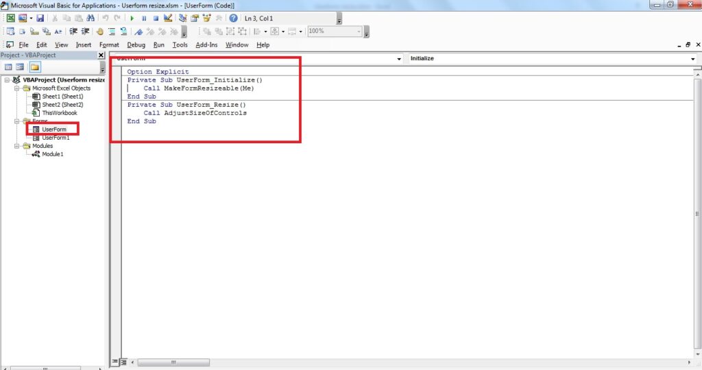 Tạo Userform resize with VBA or Windows API 2021